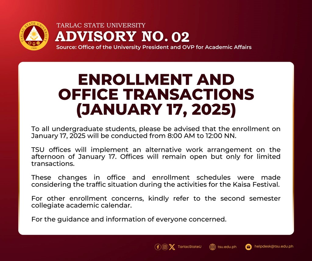 TSU-CAT Advisory - Tarlac State University