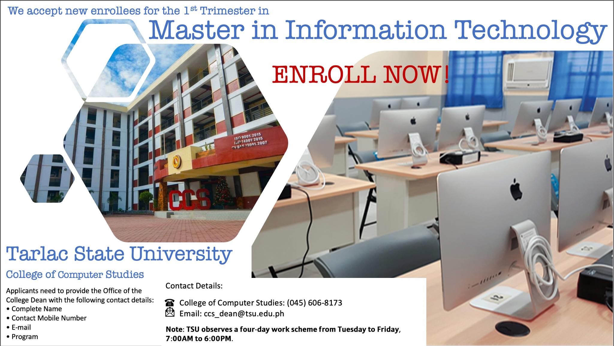 Acceptance of new enrollees in the TSU Master in Information Technology ...