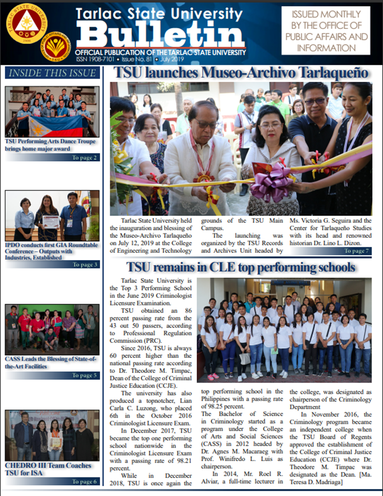 TSU Bulletin 2019 - Tarlac State University