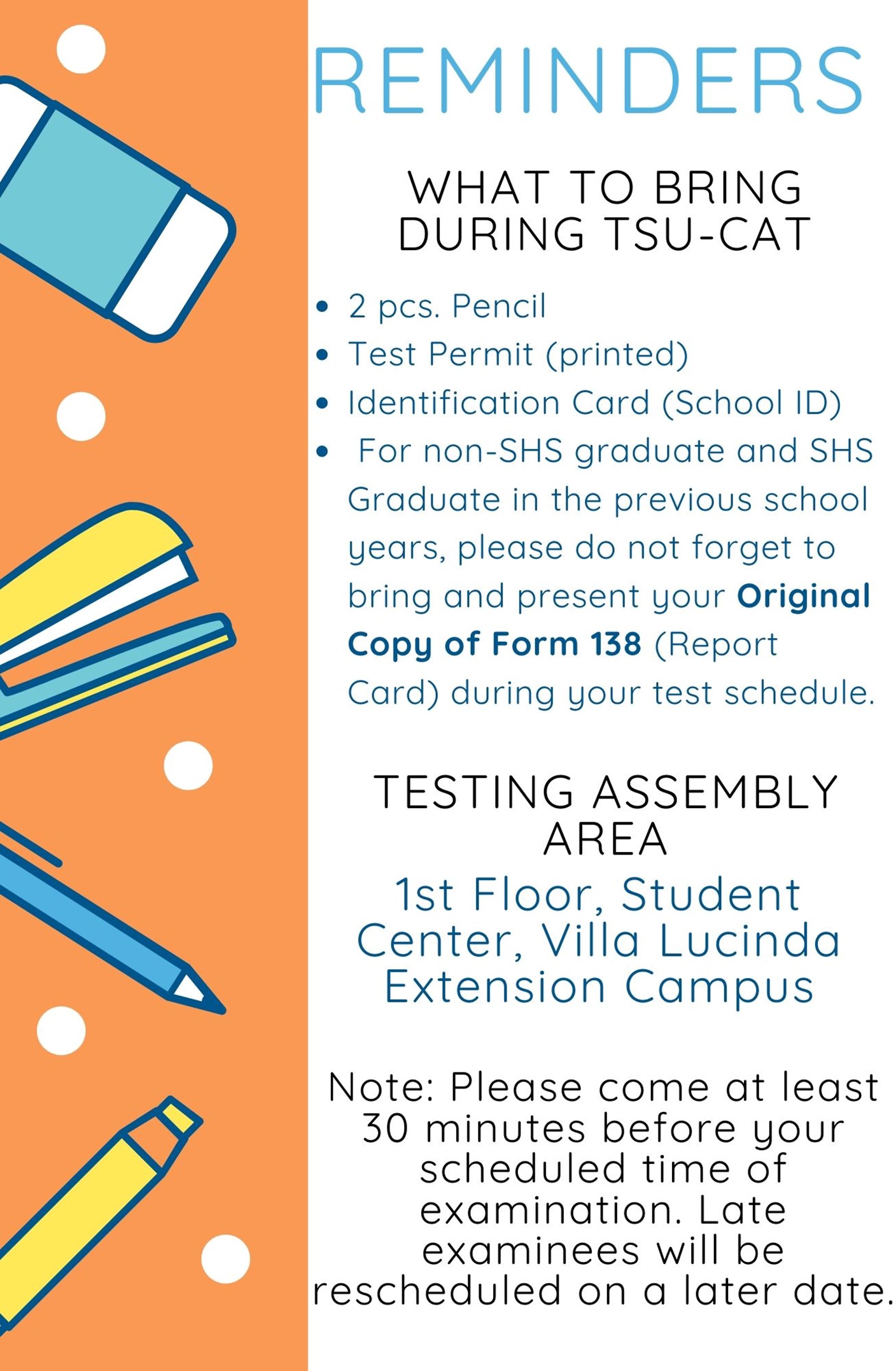 Reminders from TSU Testing, Evaluation and Monitoring Unit for TSU-CAT ...